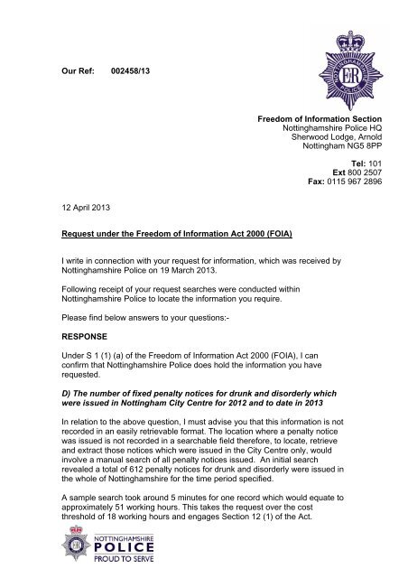 penalty notices - Nottinghamshire Police