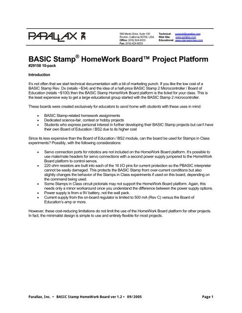 BASIC Stamp HomeWork Board™ Project Platform - Parallax Inc