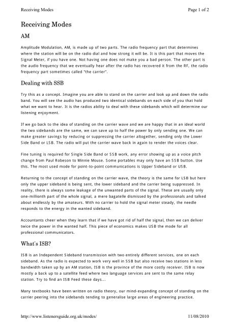 Shortwave Radio - Receiving Modes - The Listeners Guide