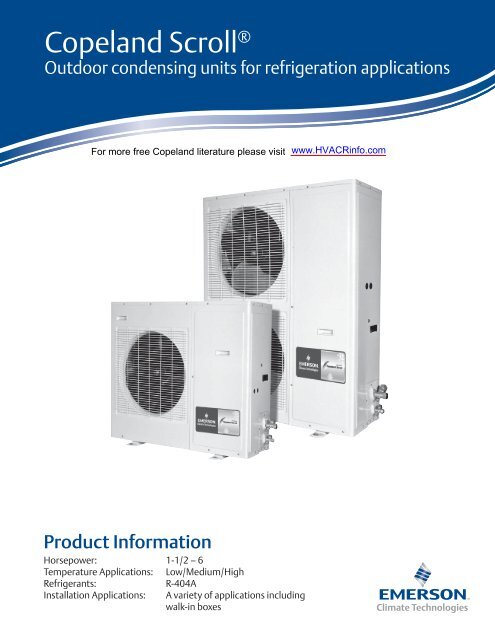 Copeland ScrollÂ® - HVAC and Refrigeration Information Links