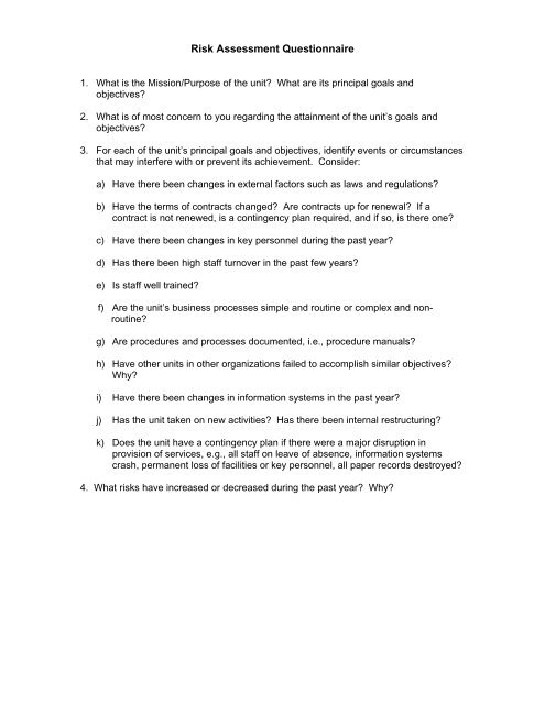 Risk Assessment Questionnaire - Www3.carleton.ca