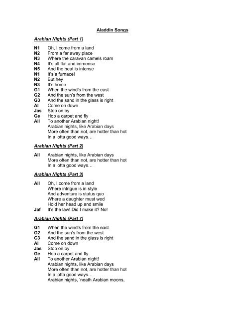 Arabian Nights Aladdin Lyrics