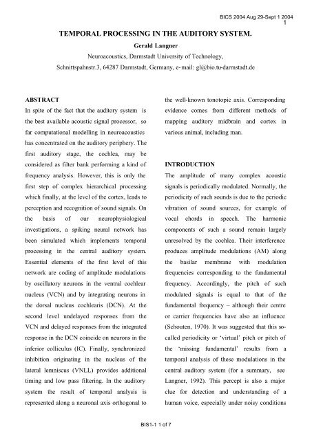 TEMPORAL PROCESSING IN THE AUDITORY SYSTEM.
