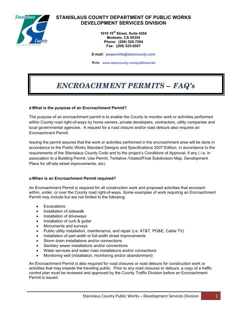 ENCROACHMENT PERMITS â FAQ's - Stanislaus County