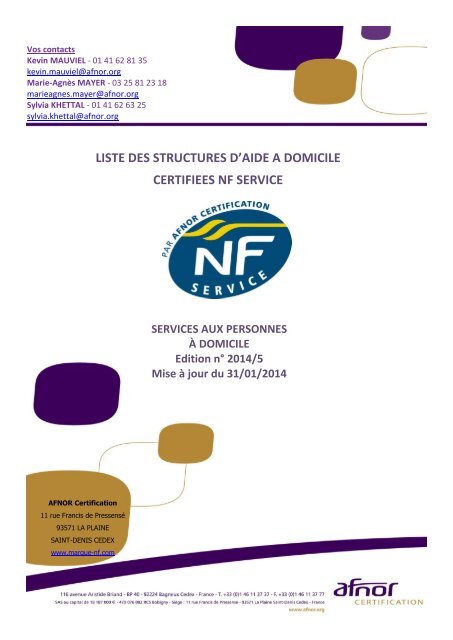 Liste des structures certifiées NF 311 - Marque NF