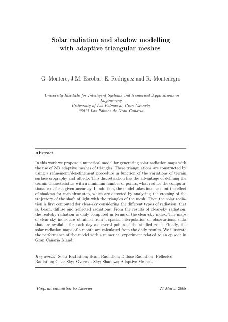 Solar Radiation And Shadow Modelling With Adaptive Triangular Meshes