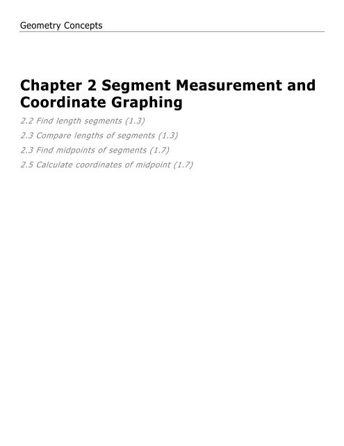 Chapter 2 Segment Measurement and Coordinate Graphing