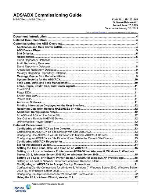 ADS/ADX Commissioning Guide - Johnson Controls - Johnson ...