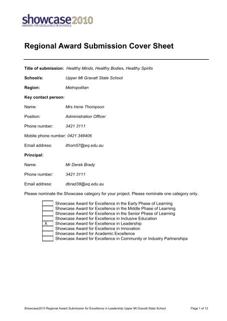 Regional Award Submission Cover Sheet - Upper Mount Gravatt ...