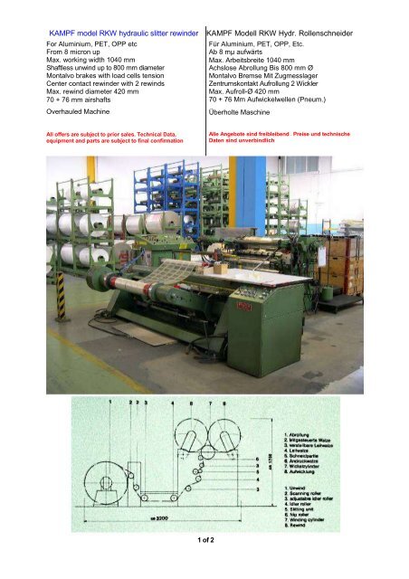 KAMPF model RKW hydraulic slitter rewinder KAMPF Modell RKW ...
