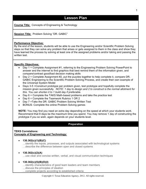 Lesson Documents - Career and Technical Education