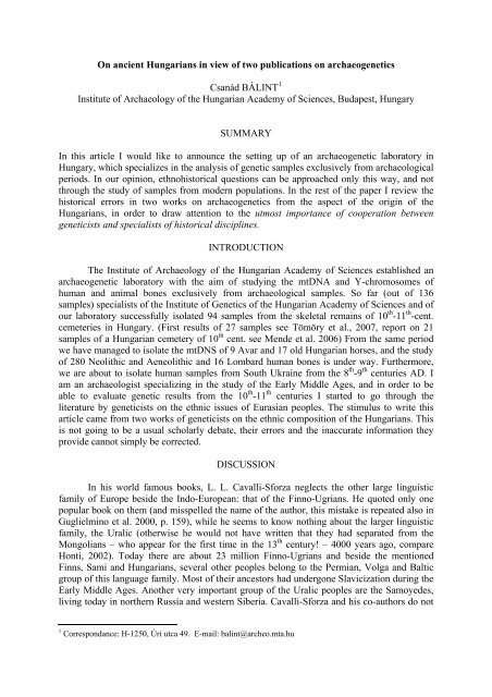About ancient Hungarians â a review of some geneticists' publications