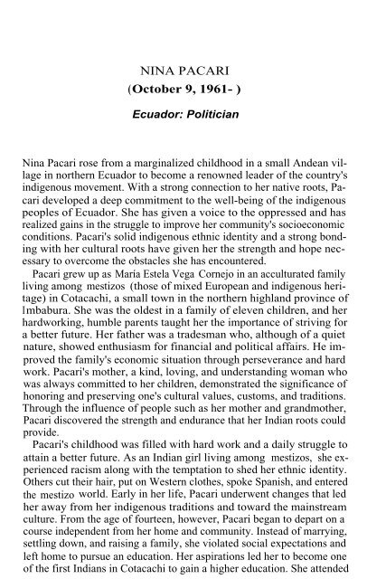 NINA PACARI (October 9, 1961- ) - Marc Becker