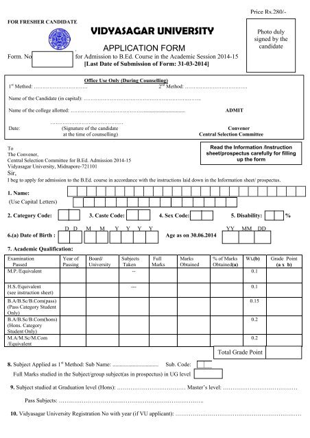Application Form for FRESHER Candidate (.pdf) - vidyasagar ...