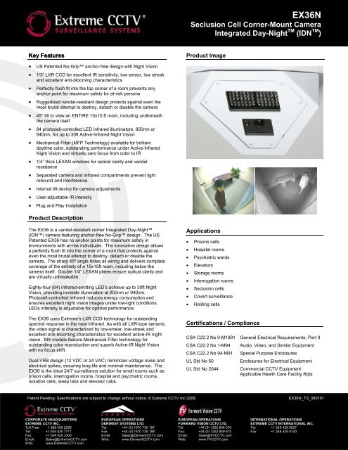 EX36N Seclusion Cell Corner-Mount Camera