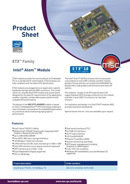 IntelÂ® Atomâ„¢ Module ETXâ„¢ Family - MSC Vertriebs GmbH