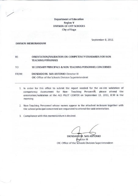 DIVISION MEMORANDUM Department of ... - DepEd Naga City