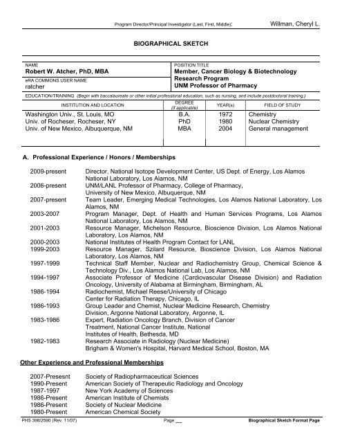 a complete NIH biosketch - UNM Cancer Center - University of New ...