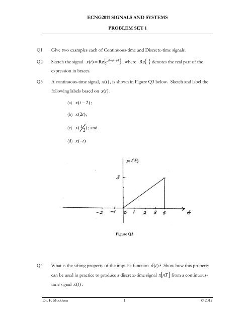 ECNG2011 SIGNALS AND SYSTEMS PROBLEM SET 1 Q1 Give ...