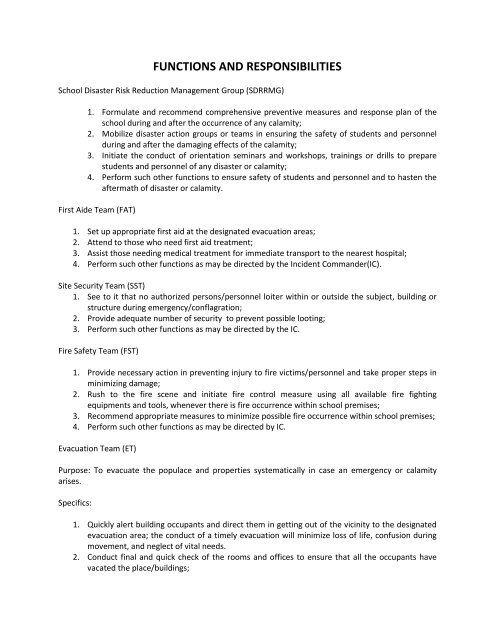 FUNCTIONS AND RESPONSIBILITIES - DepEd Naga City