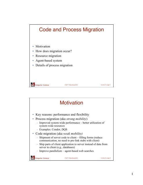 Code and Process Migration Motivation