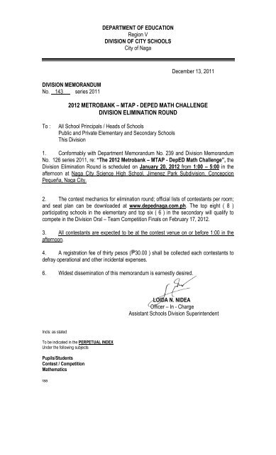 2012 metrobank â mtap - deped math challenge ... - DepEd Naga City