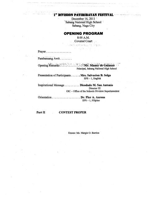 OPENING PROGRAM 8:00 AM. - DepEd Naga City