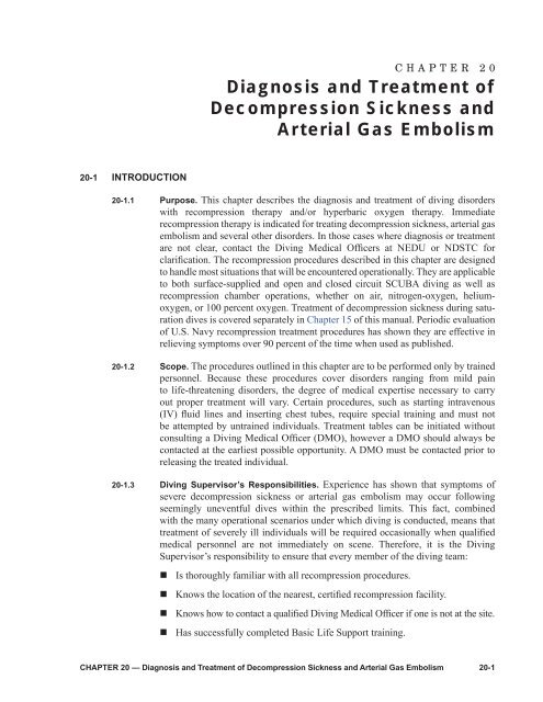 Diagnosis and Treatment of Decompression Sickness and Arterial ...