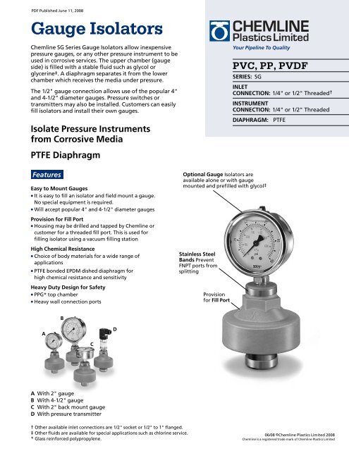 SG Series Gauge Isolators - PVC, PP, PVDF - Temp-Press Inc