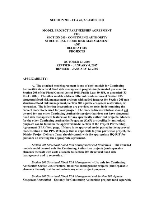 model project cooperation agreement for single-purpose - U.S. Army ...