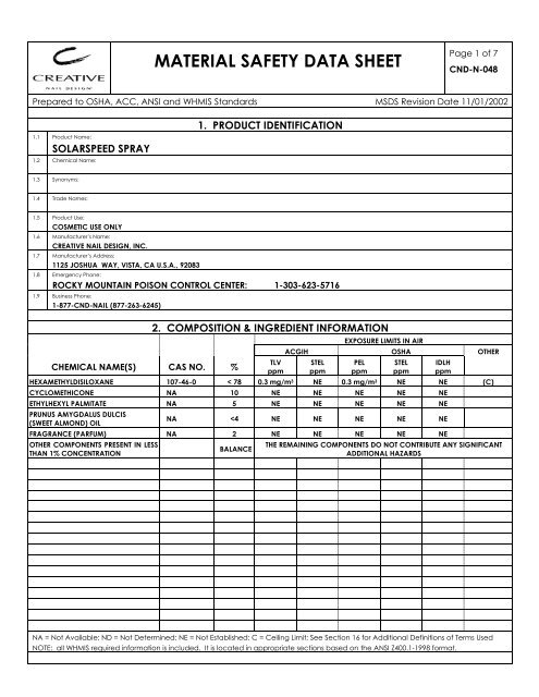 MATERIAL SAFETY DATA SHEET - Trans Design