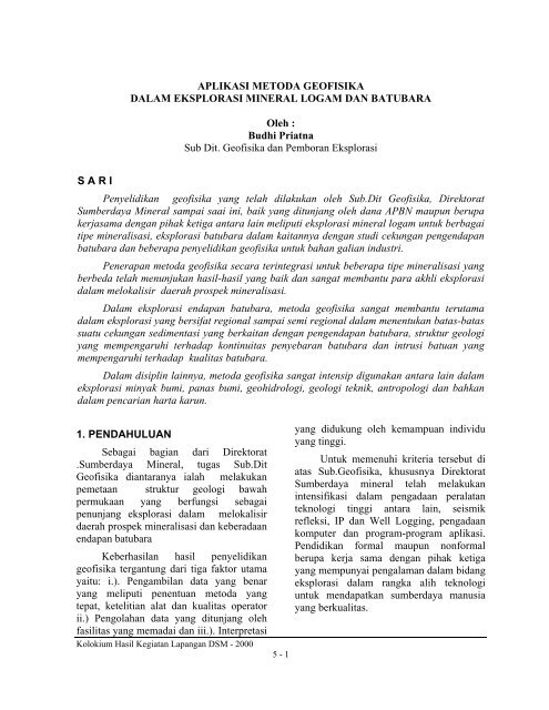 Aplikasi Metoda Geofisika Dalam Eksplorasi Mineral Logam dan