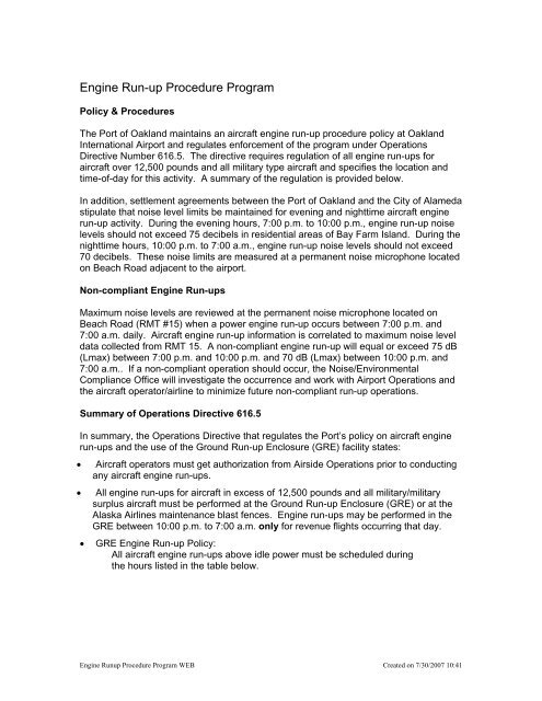 Engine Run-up Restriction Program - Oakland International Airport