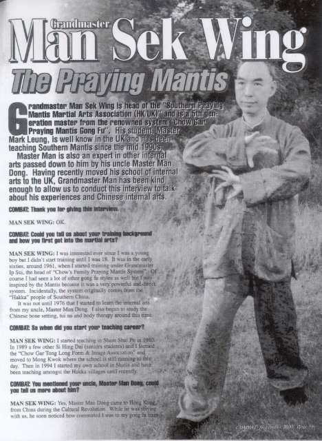 November 2001 Combat article with Grandmaster Man Sek Wing ...