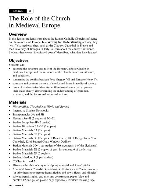 Lesson 3 The Role of the Church in Medieval Europe