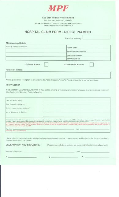 MPF Hospital Claim Form - ESB Retired Staff Homepage