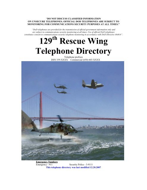 129th Rescue Wing Telephone Directory - Air Force Freedom of ...
