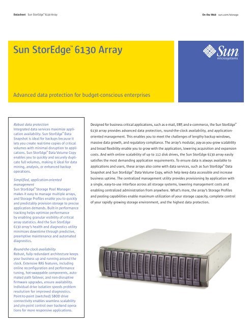Sun StorEdgeâ ¢6130 Array - Spectra