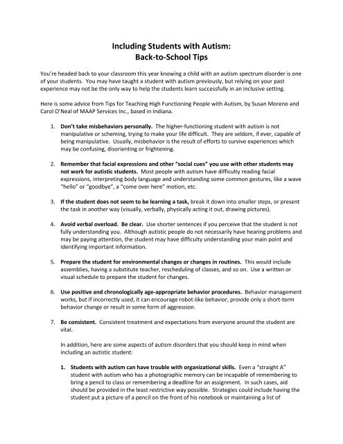 Including Students with Autism: Back-to-School Tips