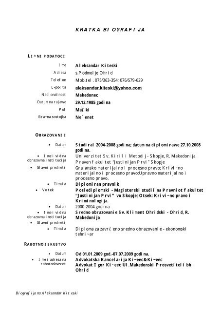 KRATKA BIOGRAFIJA