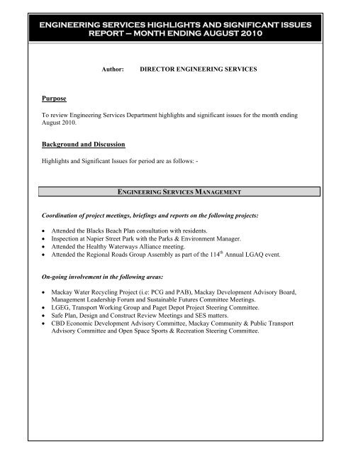 engineering services highlights and significant issues report