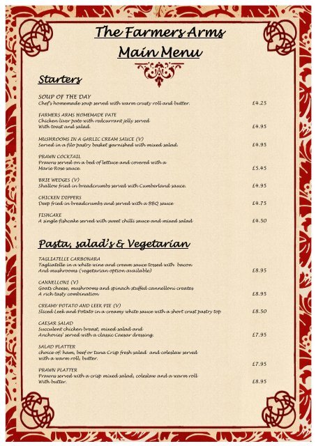 The Farmers Arms Main Menu - The Farmers Arms Hotel - Lowick