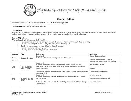 Course Outline - Physical Education for Body, Mind and Spirit