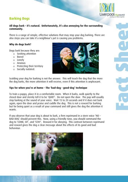 Barking Dog Fact Sheet - Liverpool City Council