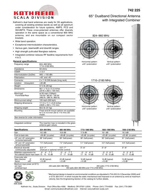 742 225 65Â° Dualband Directional Antenna with Integrated Combiner