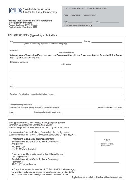 APPLICATION FORM (Typewriting or block letters) - ICLD