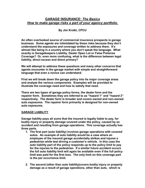 GARAGE INSURANCE: The Basics - Execins.com