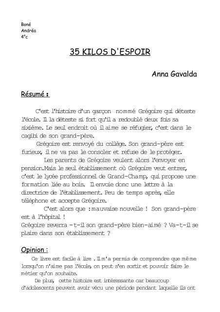 35 KILOS D'ESPOIR