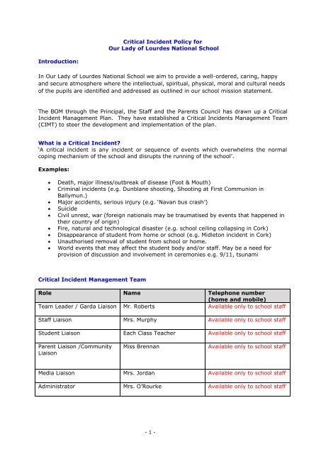 Critical Incident Policy - Bunclody National School