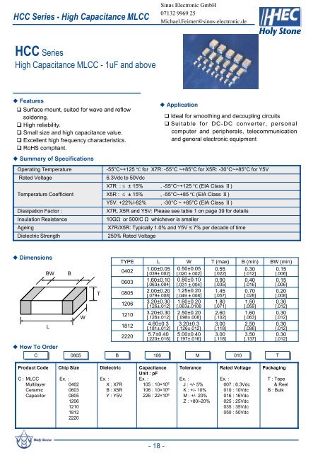 HCC Series - High Capacitance MLCC - SINUS Electronic